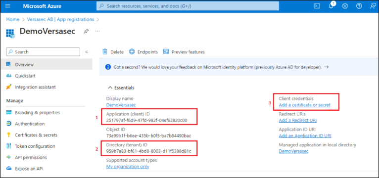 Entra ID App Configuration – Versasec
